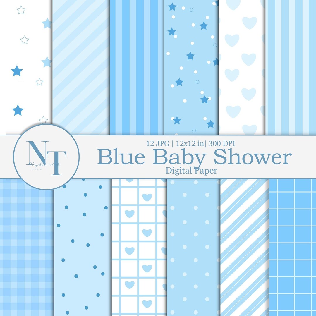 Blue Baby Shower Digital Paper, Baby Boy Pattern, Nursery Baby Boy ...
