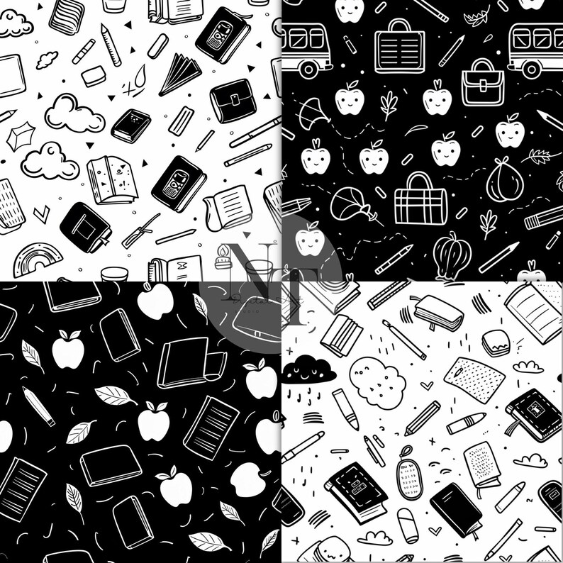 Back to School Doodle Digital Paper, Class Room Seamless Pattern ...