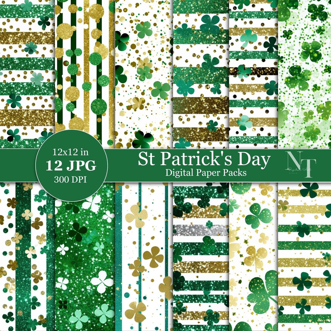 St Patrick's Day Shamrock Digital Paper Seamless Pattern Clover ...