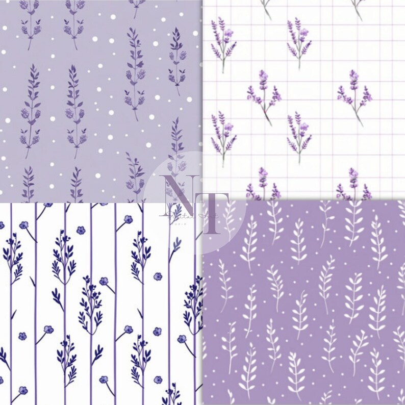 Watercolor Lavender Digital Paper, Lavender Floral Seamless Patterns ...