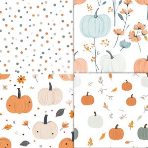 Watercolor Boho Fall Autumn Digital Paper, Pastel Pumpkin Seamless ...