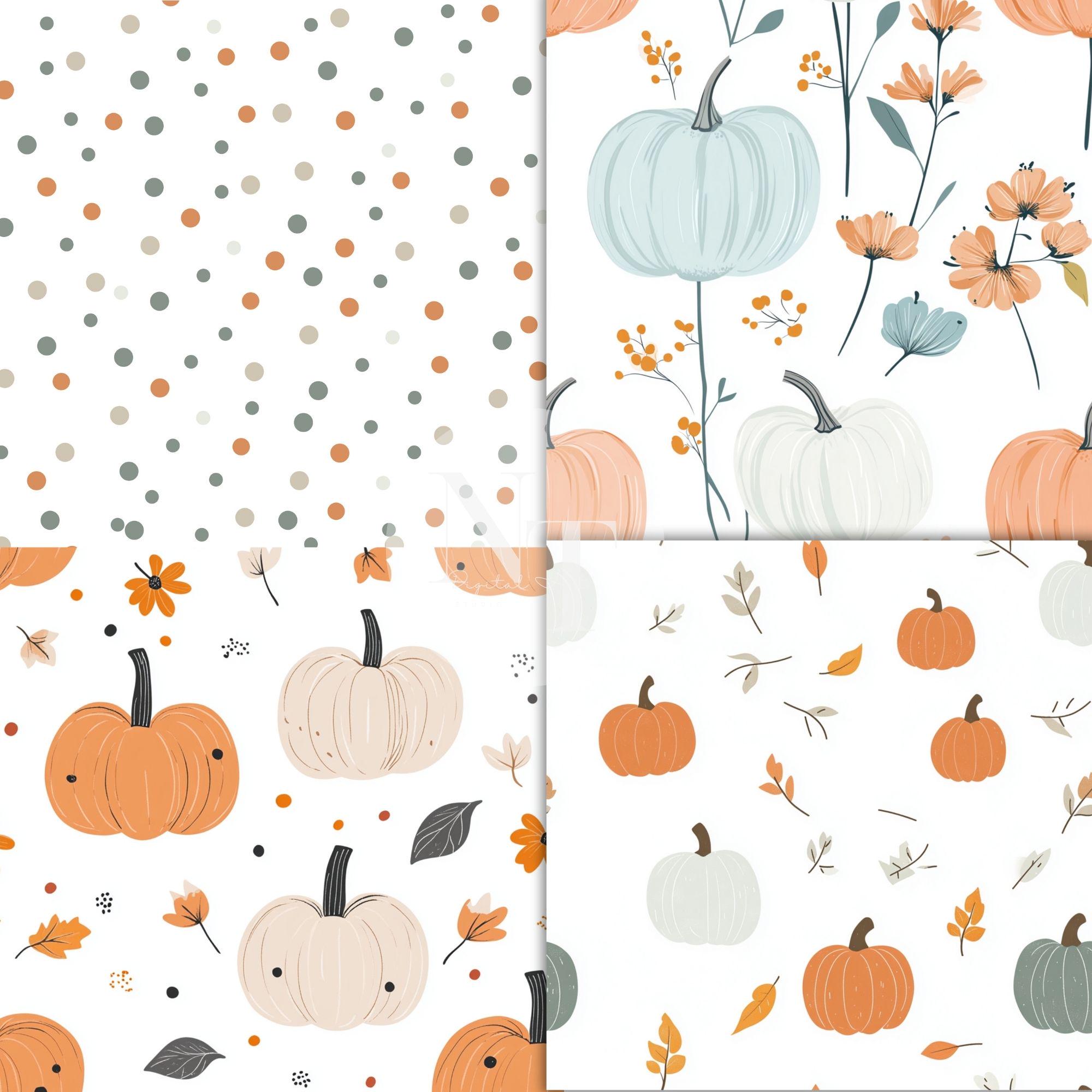 Watercolor Boho Fall Autumn Digital Paper, Pastel Pumpkin Seamless ...