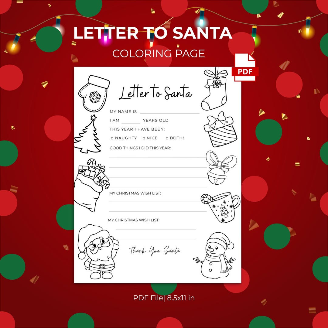 Letter to Santa Printable Coloring Pages, Christmas Wish List for Kids ...