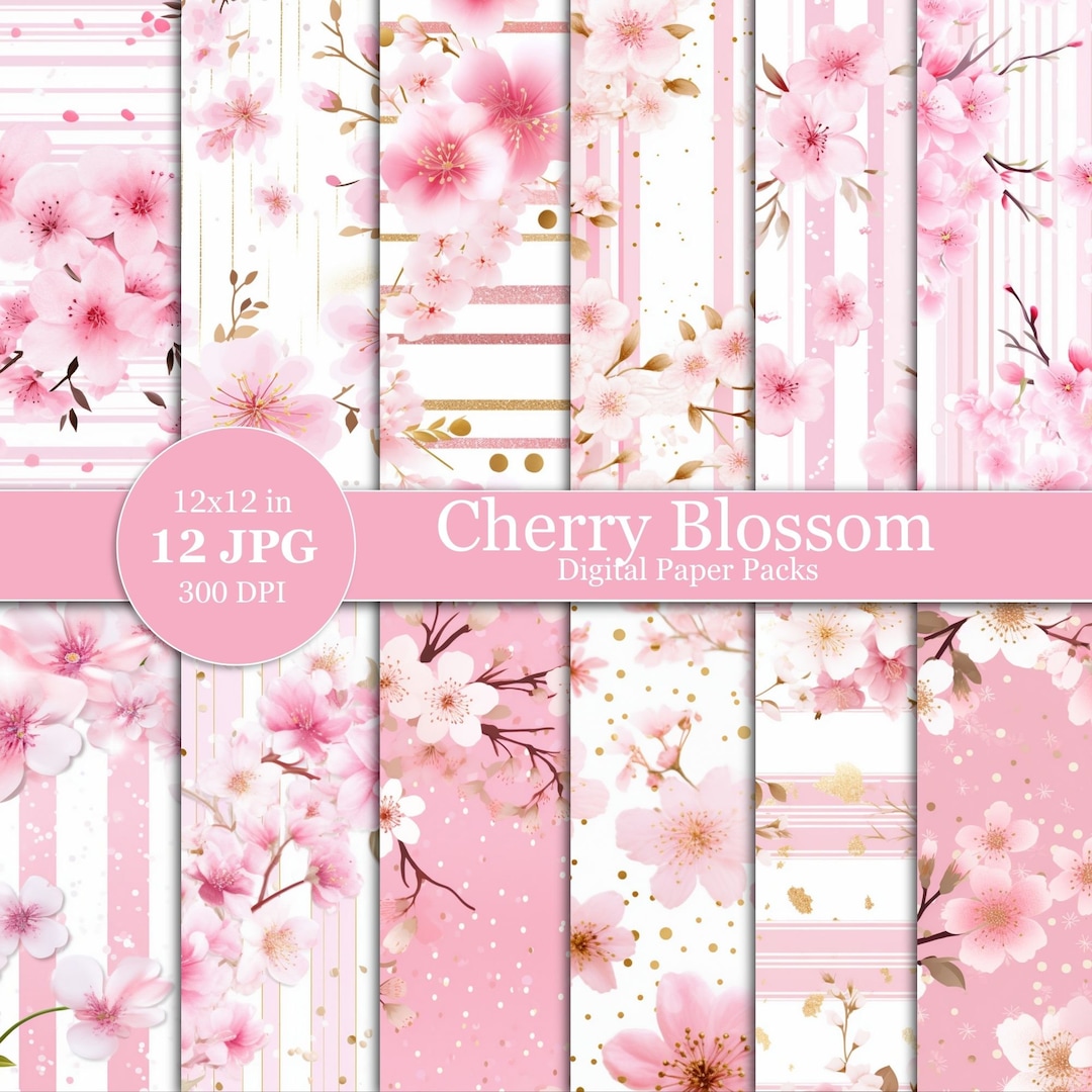 Cherry Blossom Digital Papers Sakura Paper Pack Spring Flower Scrapbook ...
