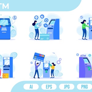 Illustration Vector Graphic Cartoon Character of ATM - Etsy