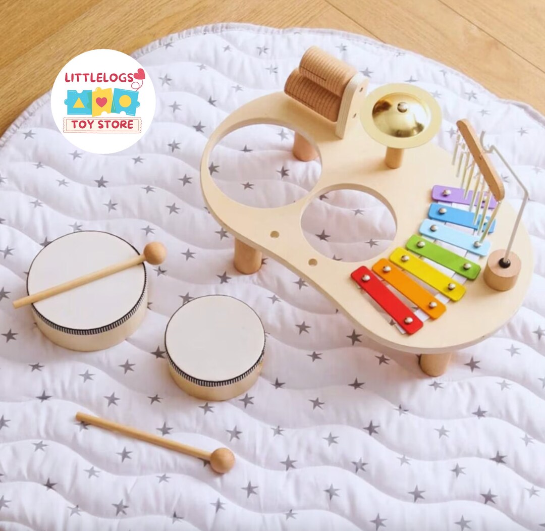 Kids Montessori Wooden Music Set, Miniature Kids Drum Set, Wooden Music ...