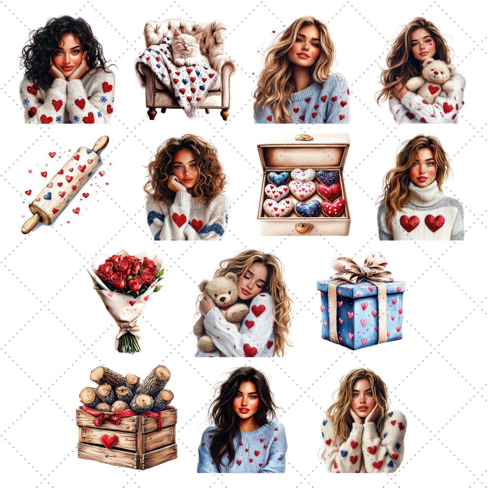 Valentines Day Clipart, Love Clipart, Winter Cabin, Heart, Watercolor ...