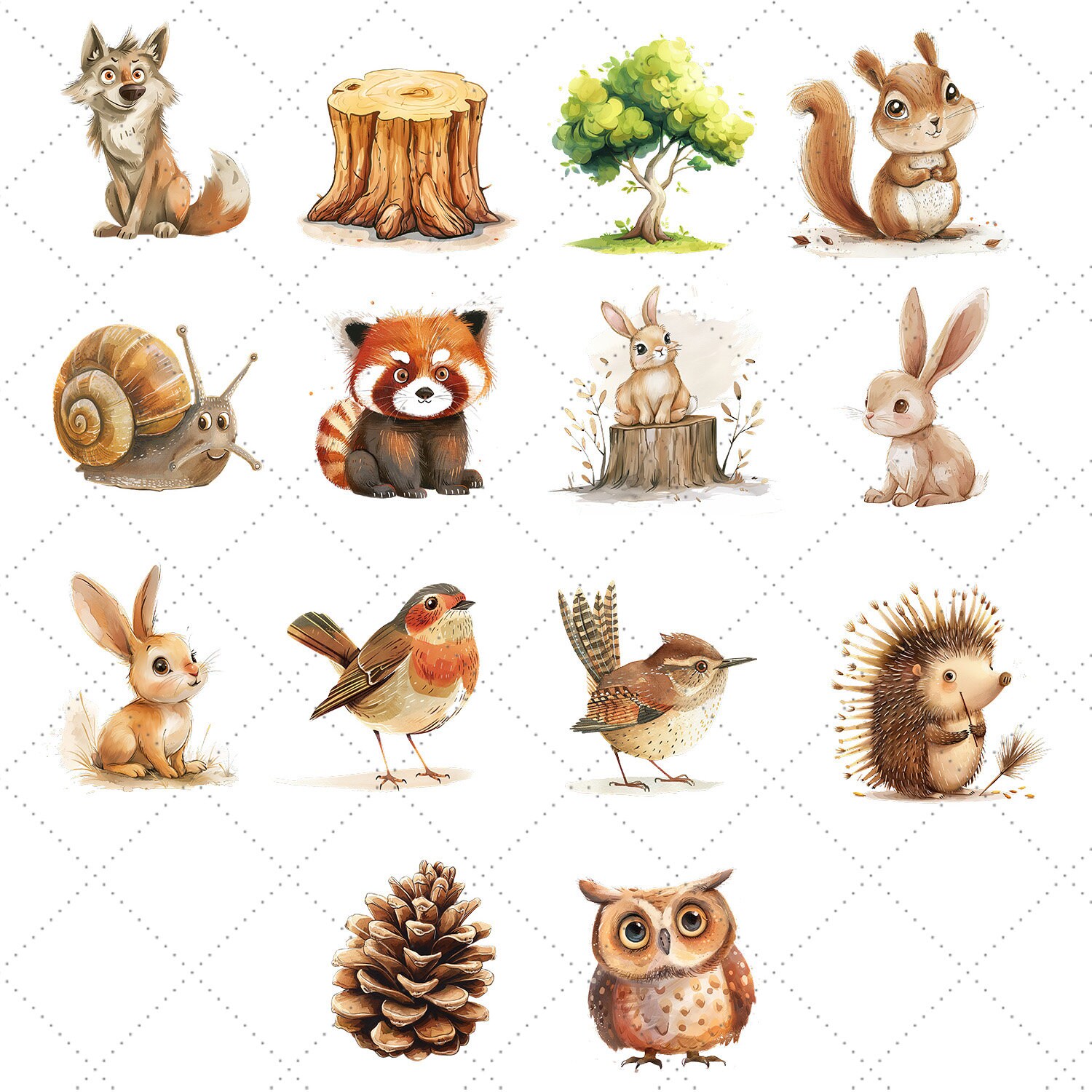 Woodland Animals Clipart, Mouse, Hedgehog, Deer, Fox, Owl, Bear ...