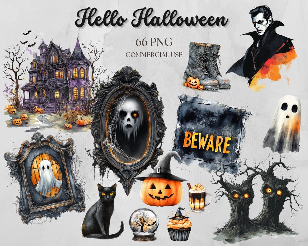 Watercolor Halloween Clipart: Spooky Pumpkin, Ghost, Witch, Mummy ...