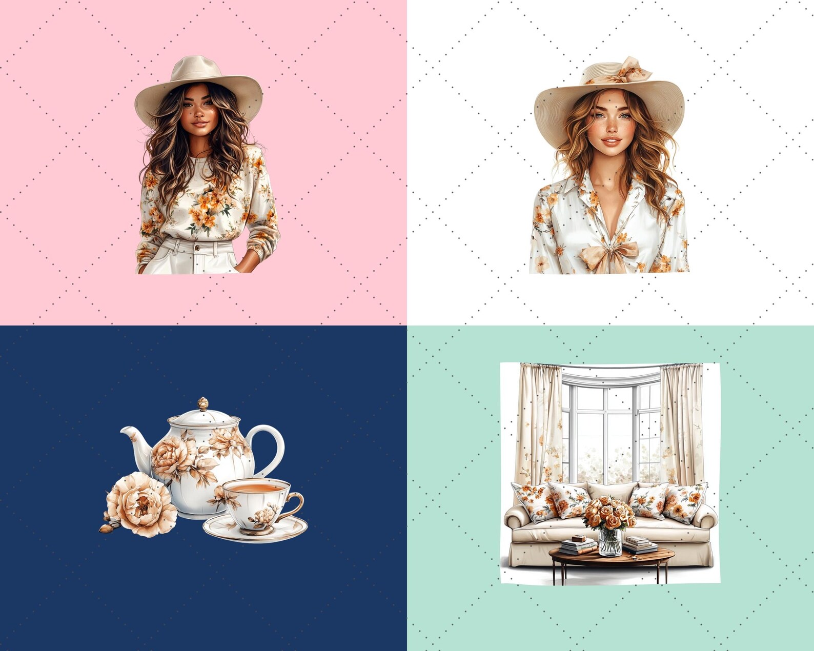Whispering Spring Clipart: Floral Cottage PNG Bundle (65 Pngs ...
