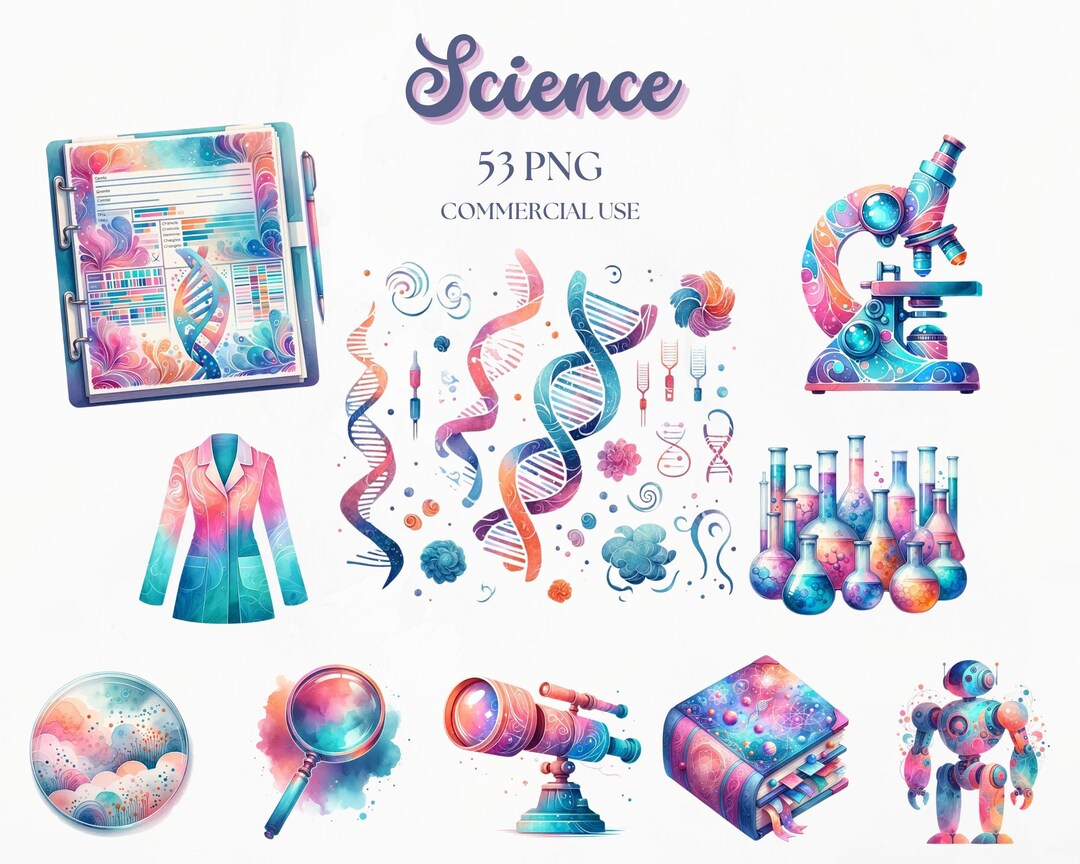 Watercolor Science Clipart Collection: STEM Journal Digital Stickers ...