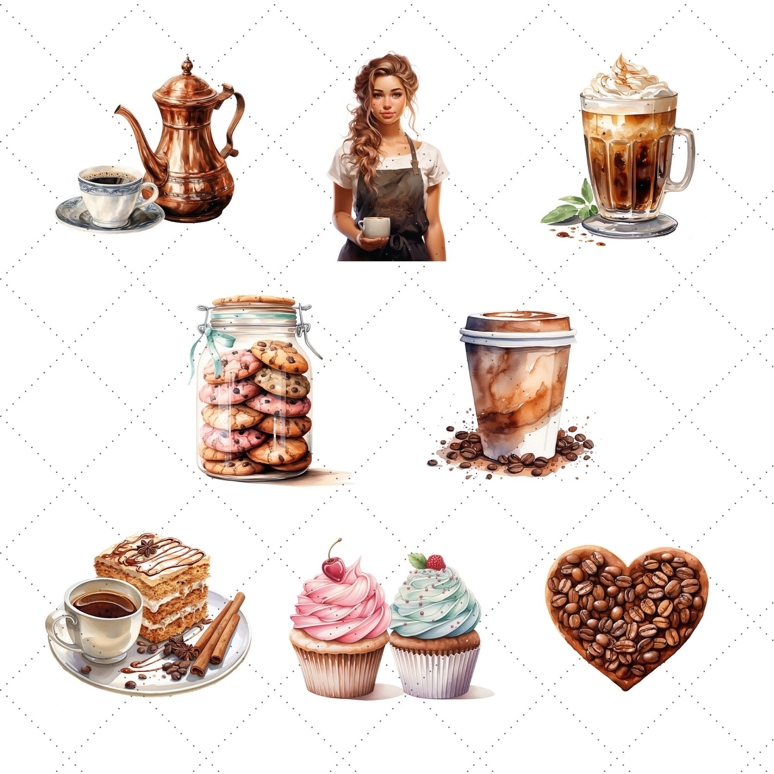 Watercolor Coffee Lover Clipart Bundle, Coffee Shop Watercolor Clipart ...