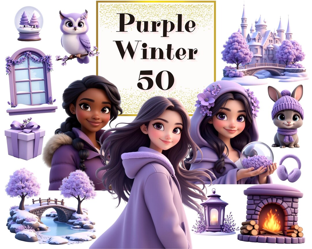 Purple Winter Clipart Bundle: Cozy PNG Graphics (commercial Use) - Etsy