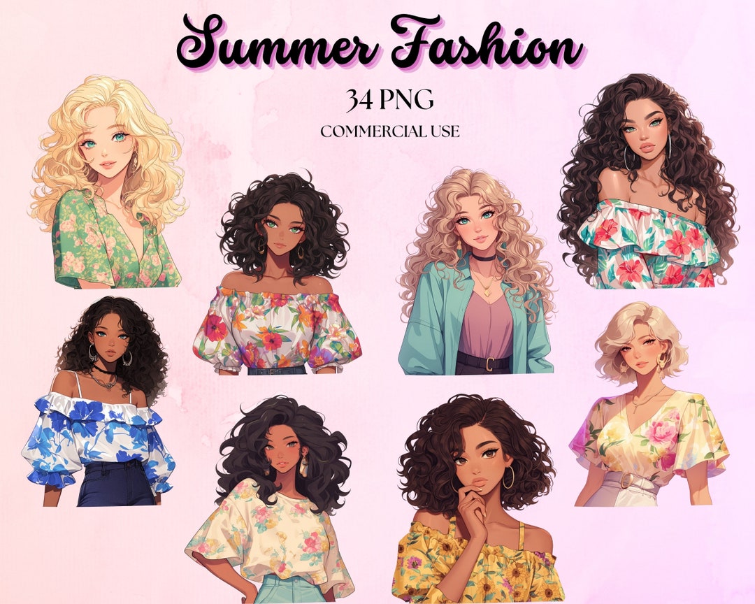 Summer Fashion Girl Clipart, Summertime Watercolor Clipart Set ...