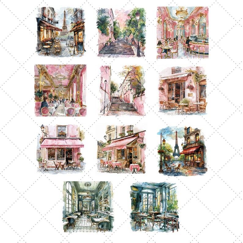 Paris Streets Watercolor Clipart, Vintage Paris Cafe PNG, Paris ...