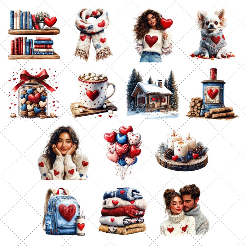Valentines Day Clipart, Love Clipart, Winter Cabin, Heart, Watercolor ...