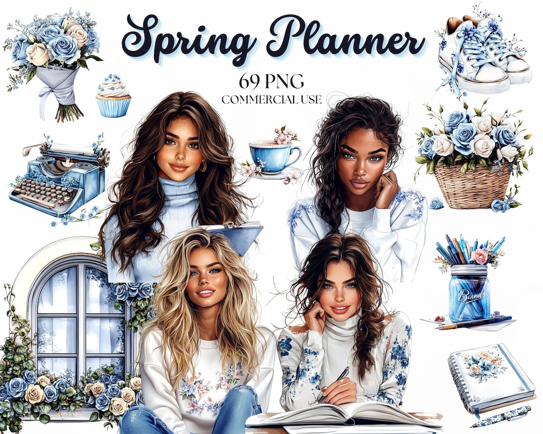 Spring Planner Watercolor Clipart: Cottagecore Journal Digital Stickers ...