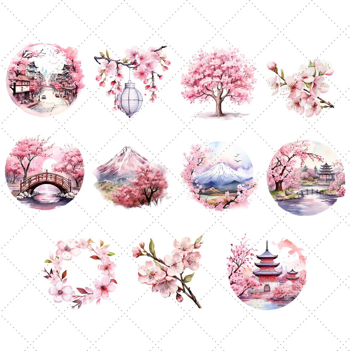 Sakura Watercolor Clipart Bundle, Cherry Blossom Watercolor Clipart ...