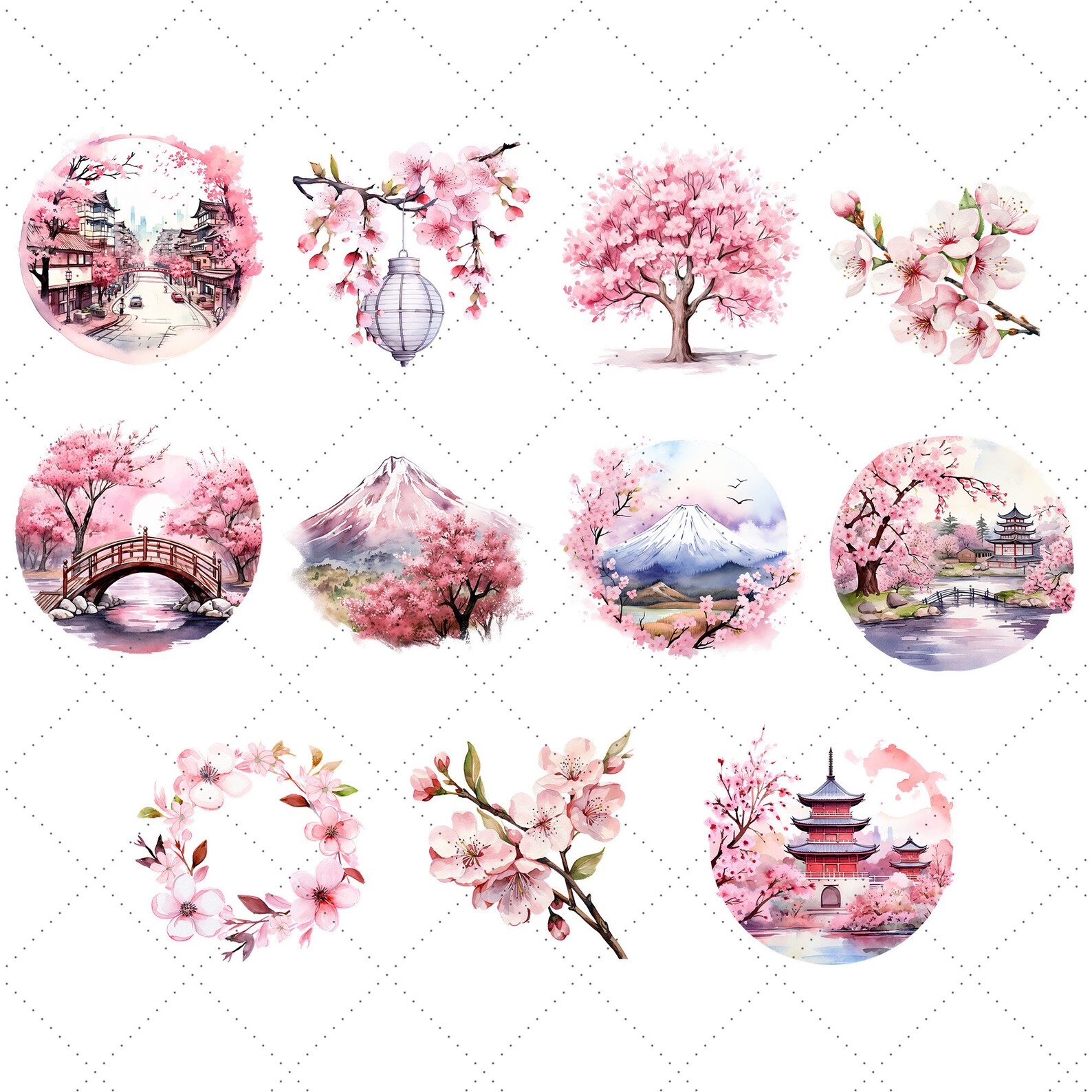 Sakura Watercolor Clipart Bundle, Cherry Blossom Watercolor Clipart ...