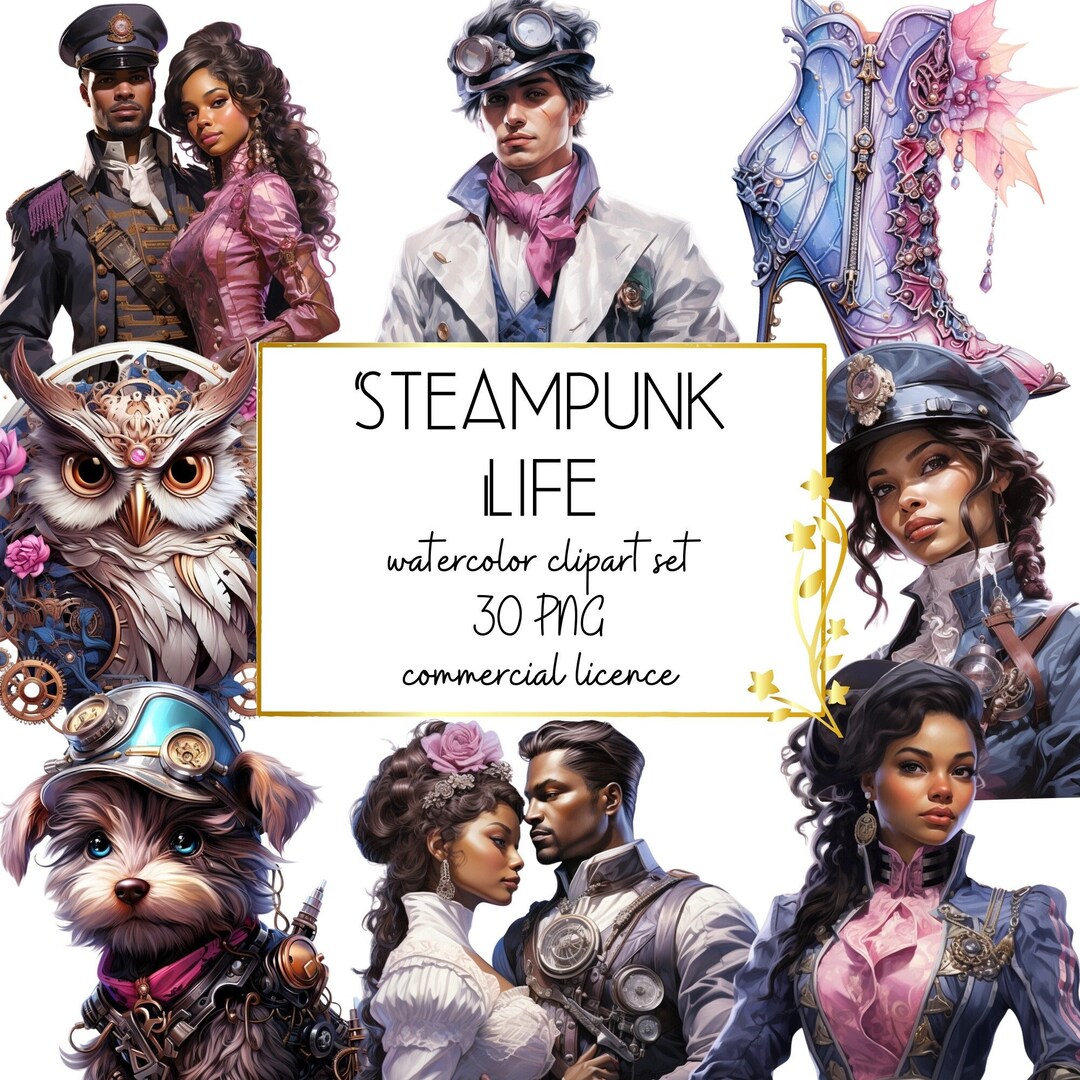 Steampunk Watercolor Clipart Bundle, Steampunk Life Clipart, Fantasy ...