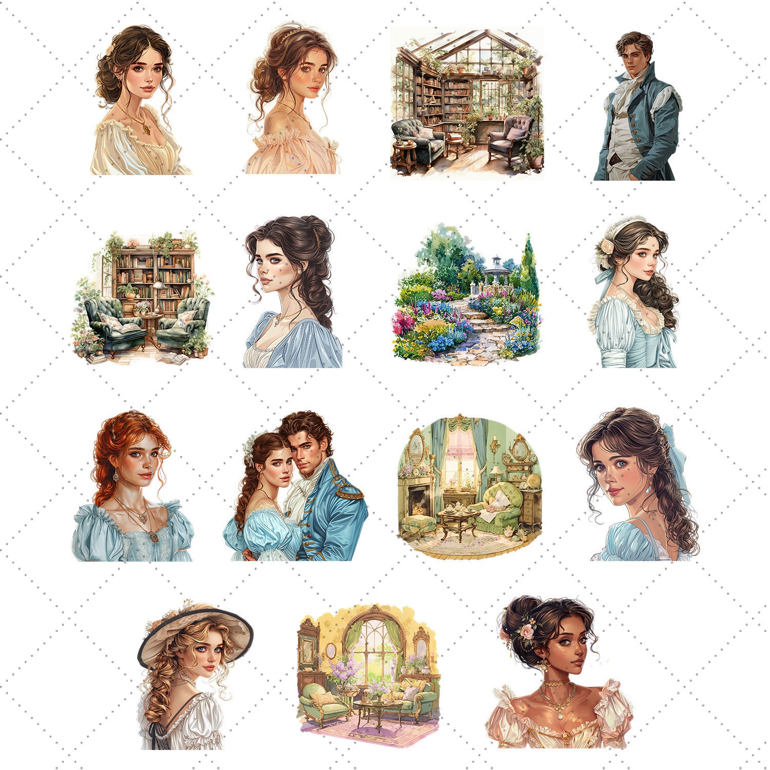 Regency Love & Life Clipart: Watercolor Historical Romance PNG Bundle ...