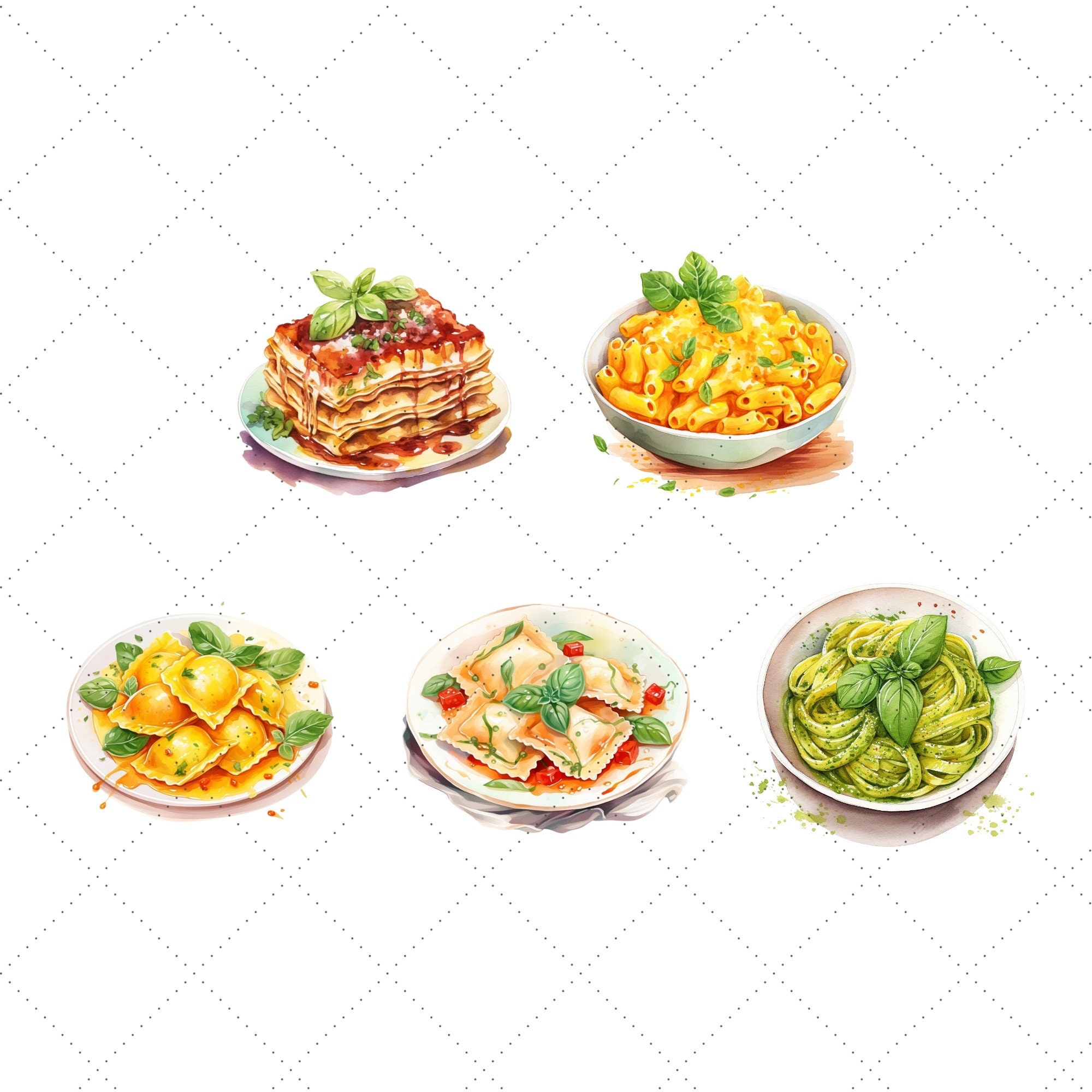 Watercolor Pasta Dishes Clipart Bundle, Italian Food Watercolor Clipart ...