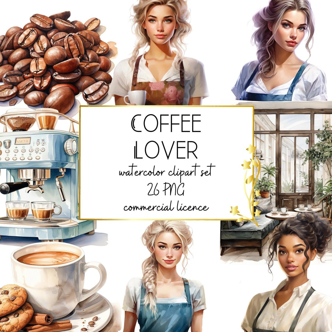 Watercolor Coffee Lover Clipart Bundle, Coffee Shop Watercolor Clipart ...