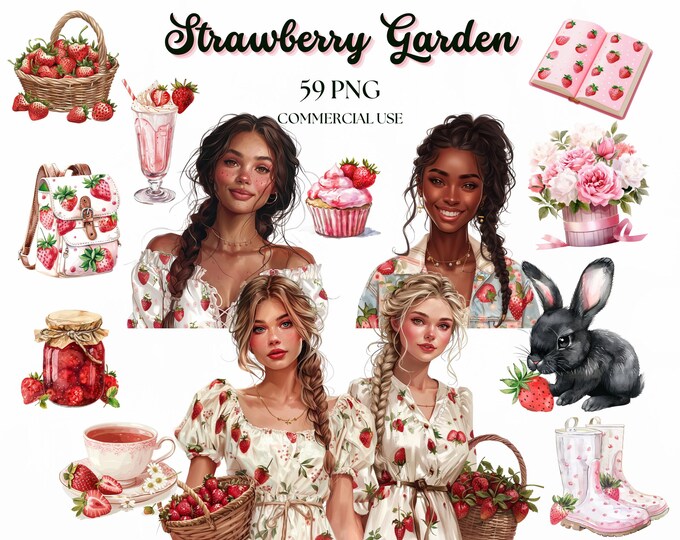 Strawberry Watercolor Clipart Bundle, Summer Strawberries, Frames and ...