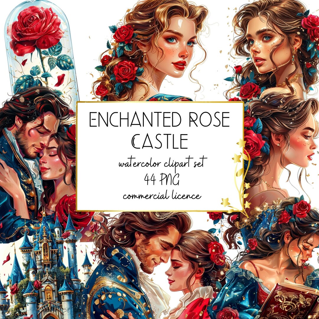 Enchanted Rose Castle Watercolor Clipart, Fantasy Princess Watercolor ...