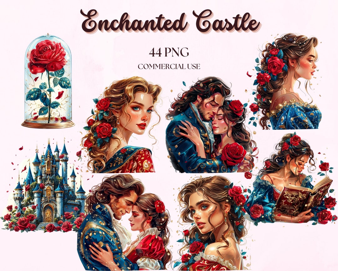 Enchanted Rose Castle Watercolor Clipart, Fantasy Princess Watercolor ...