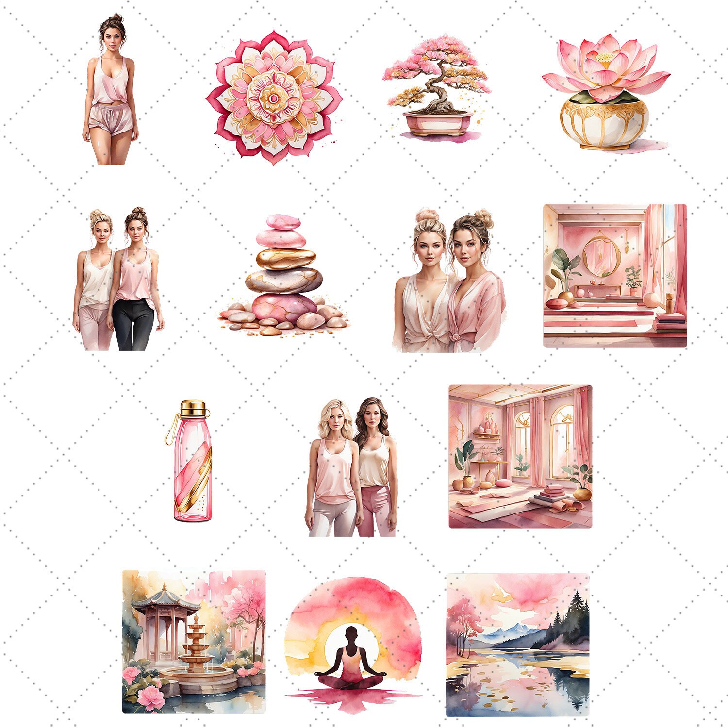 Watercolor Yoga Lover Clipart Set, Relaxation Clipart, Meditation and ...