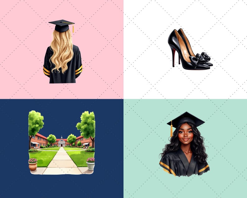 Watercolor Graduation Clipart: Class of 2025 PNG Stickers (78 Pngs ...