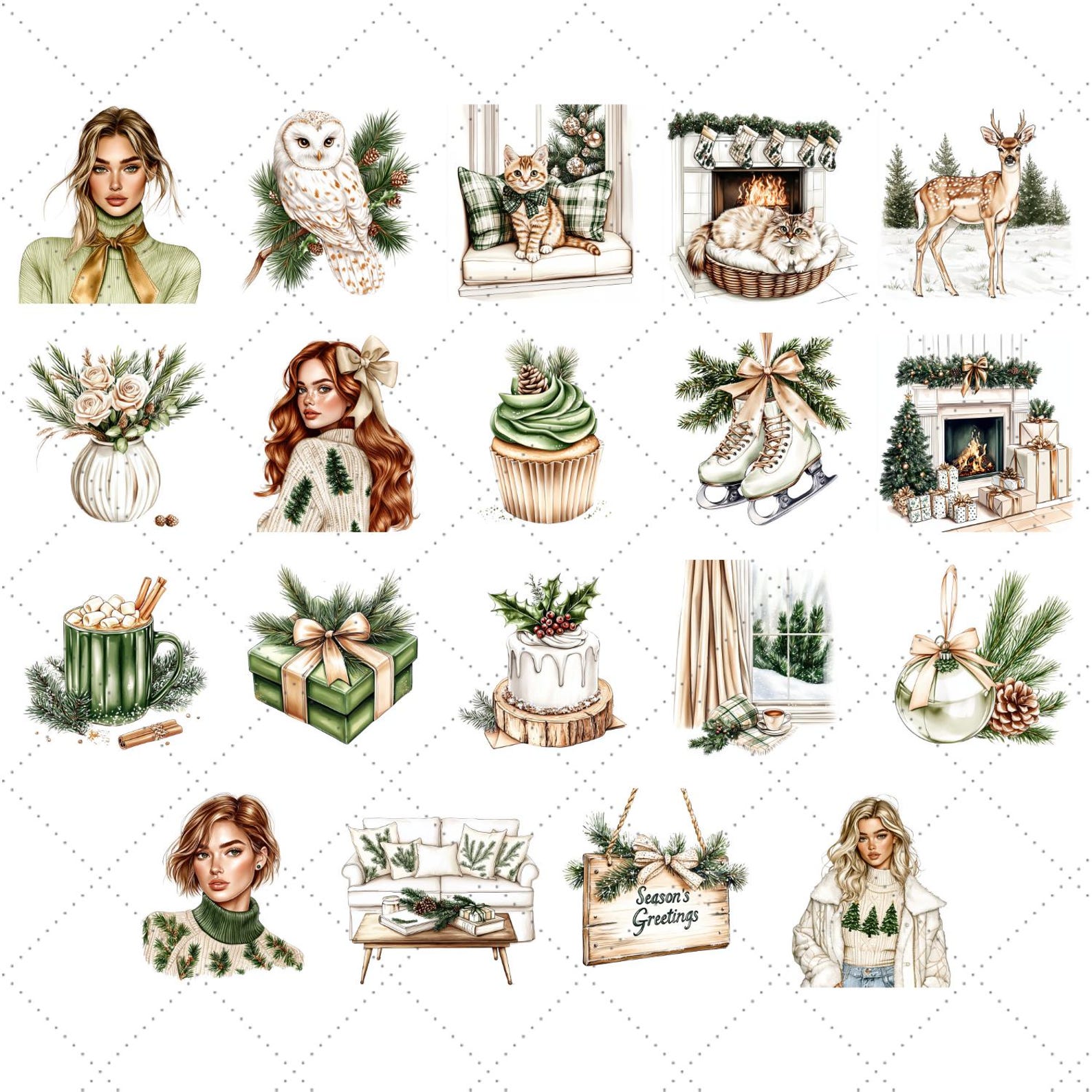 Cozy Christmas Charm Clipart: Watercolor Holiday PNG Bundle (73 Pngs ...