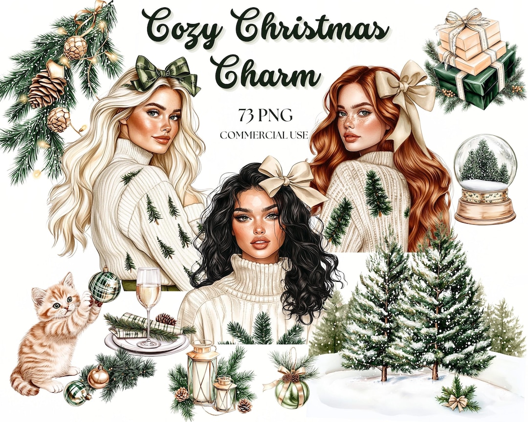 Cozy Christmas Charm Clipart: Watercolor Holiday PNG Bundle (73 Pngs ...
