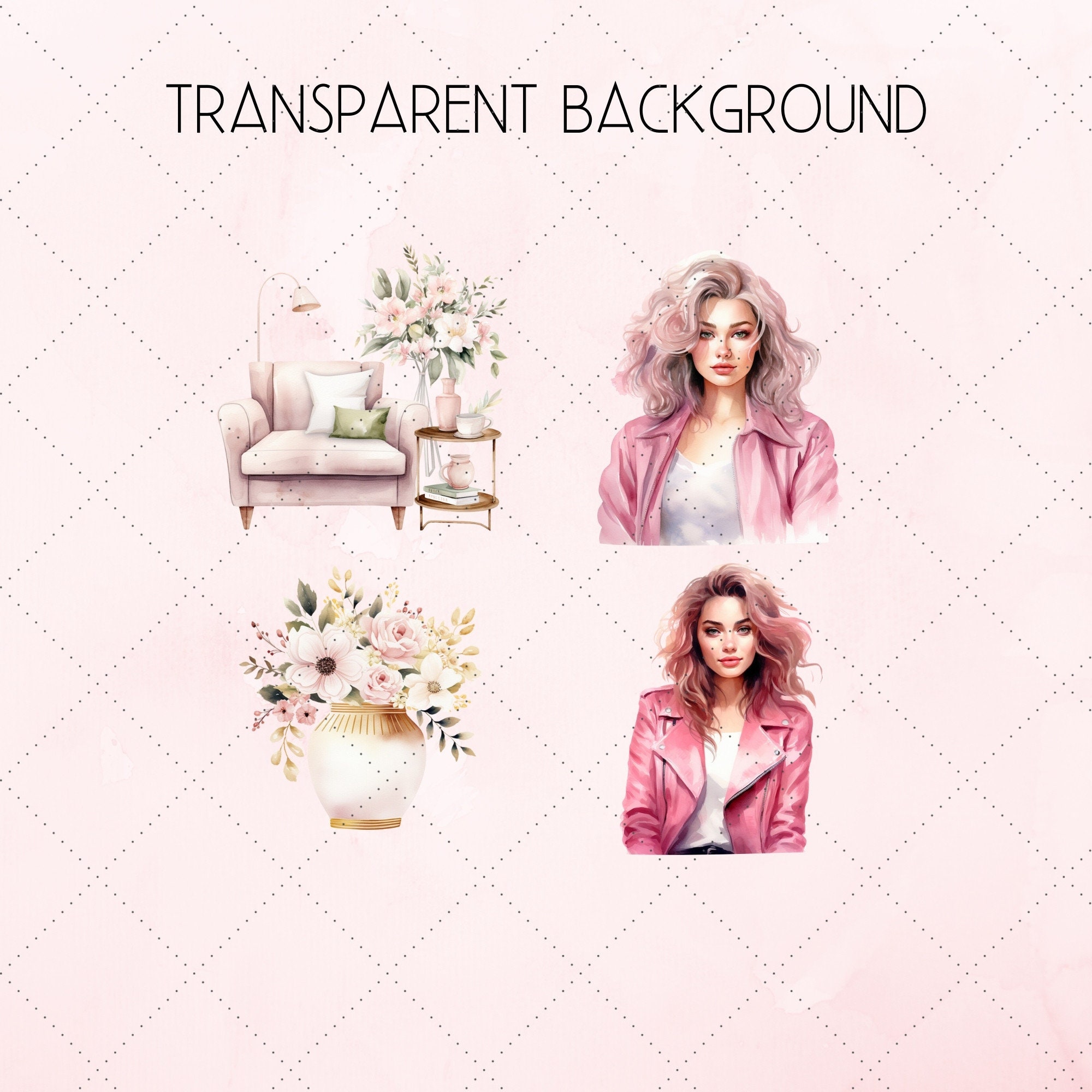 Watercolor Spring Clipart Bundle, Pink Spring Watercolor Clipart, Cozy ...