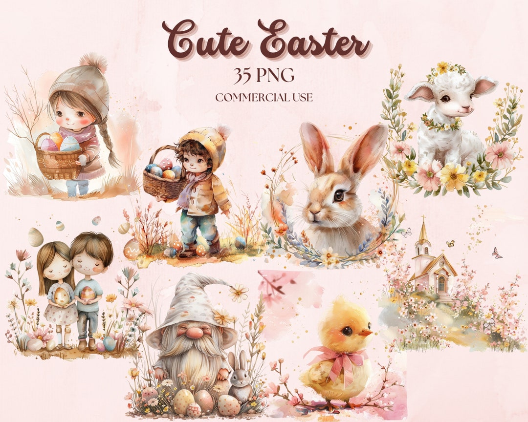 Cute Easter Clipart Watercolor Collection, Cute Spring Animals ...