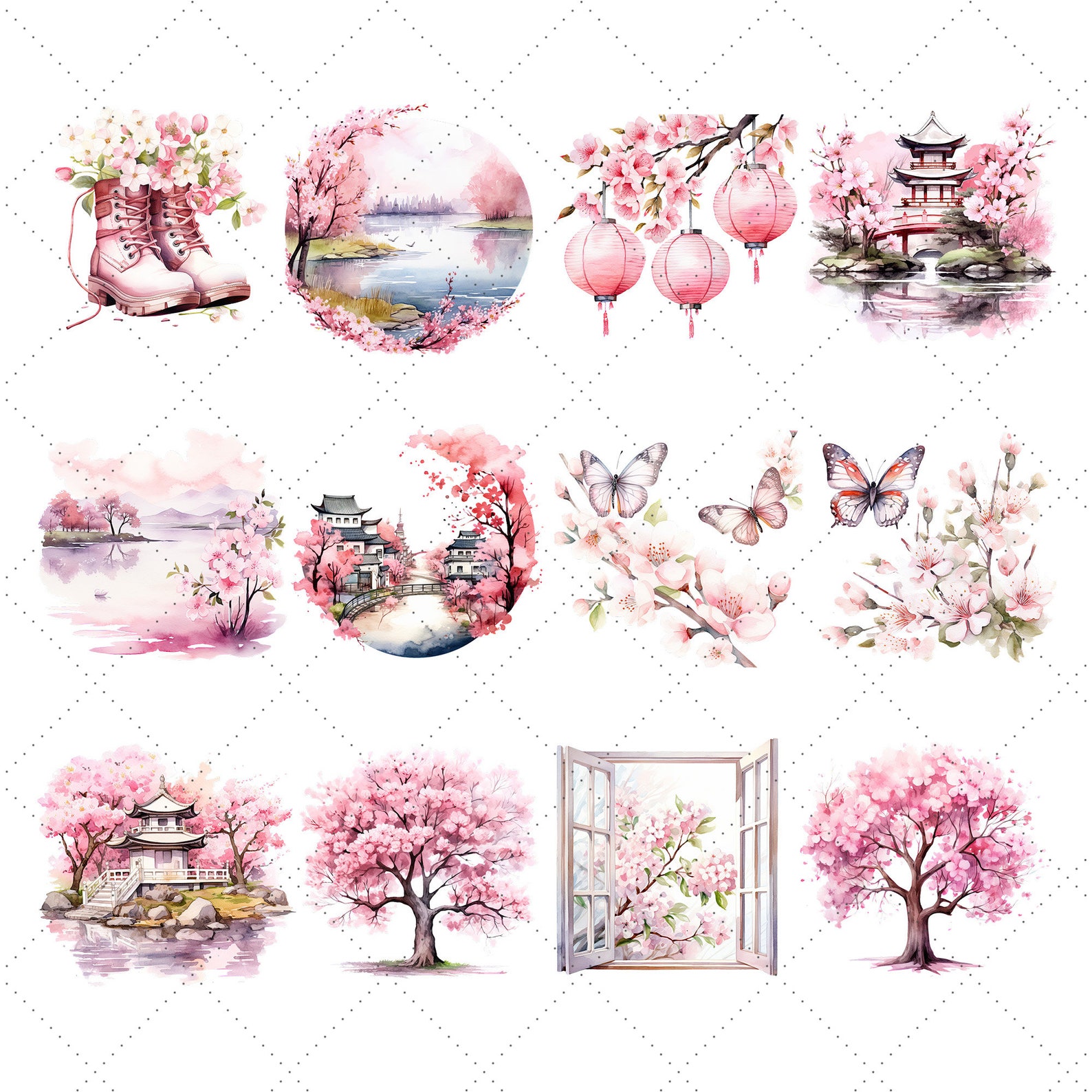 Sakura Watercolor Clipart Bundle, Cherry Blossom Watercolor Clipart ...