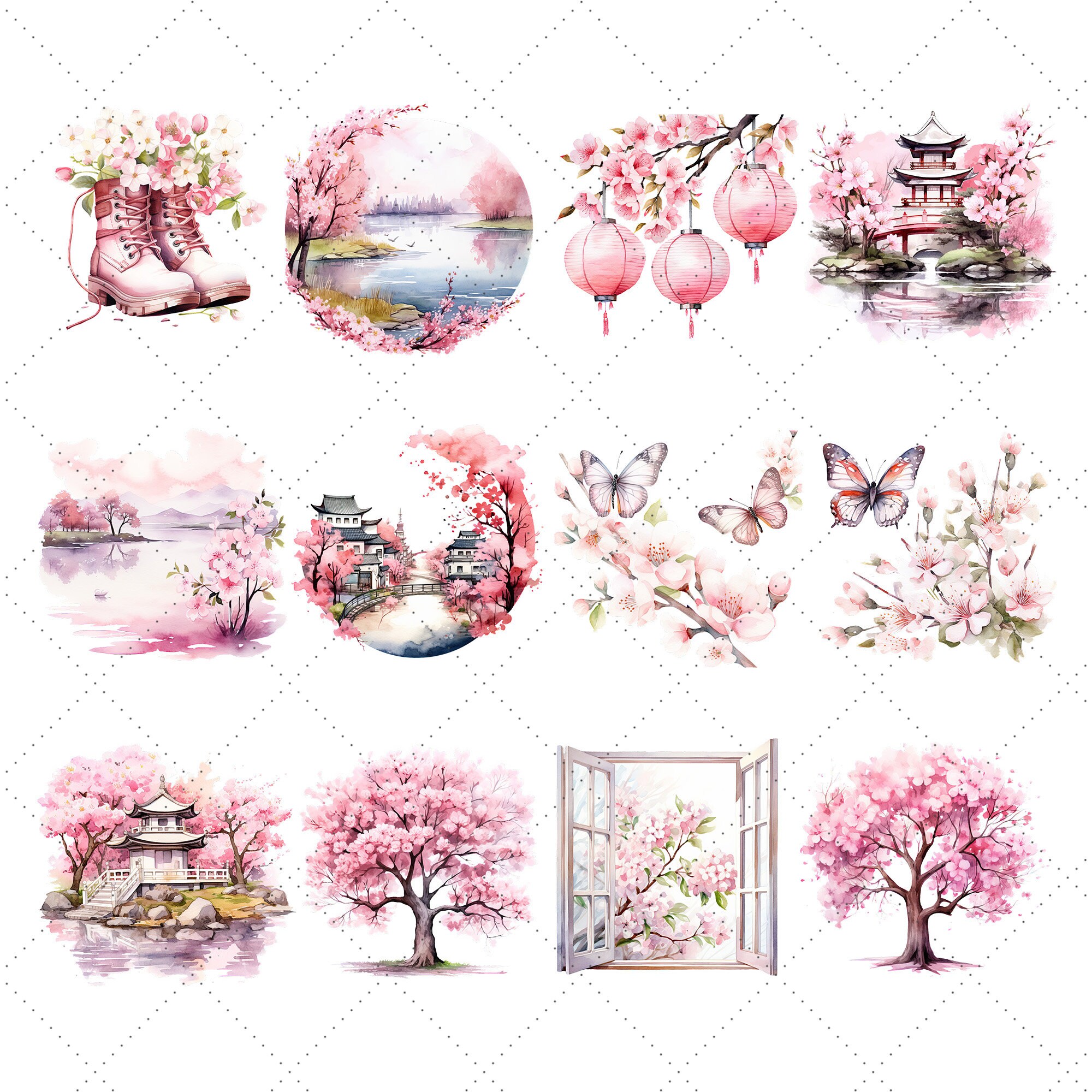 Sakura Watercolor Clipart Bundle, Cherry Blossom Watercolor Clipart ...