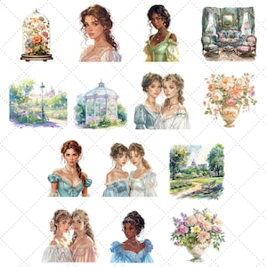 Victorian Watercolor Clipart Bundle, Regency Era Printable Clipart ...