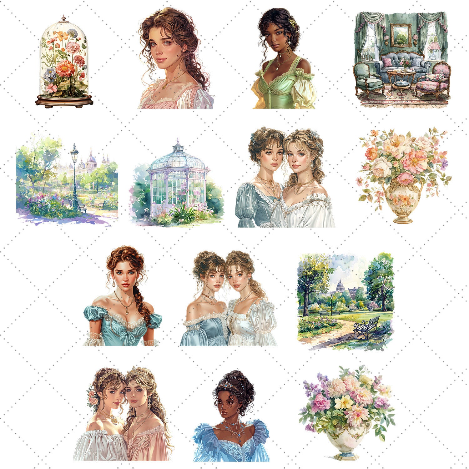 Regency Love & Life Clipart: Watercolor Historical Romance PNG Bundle ...