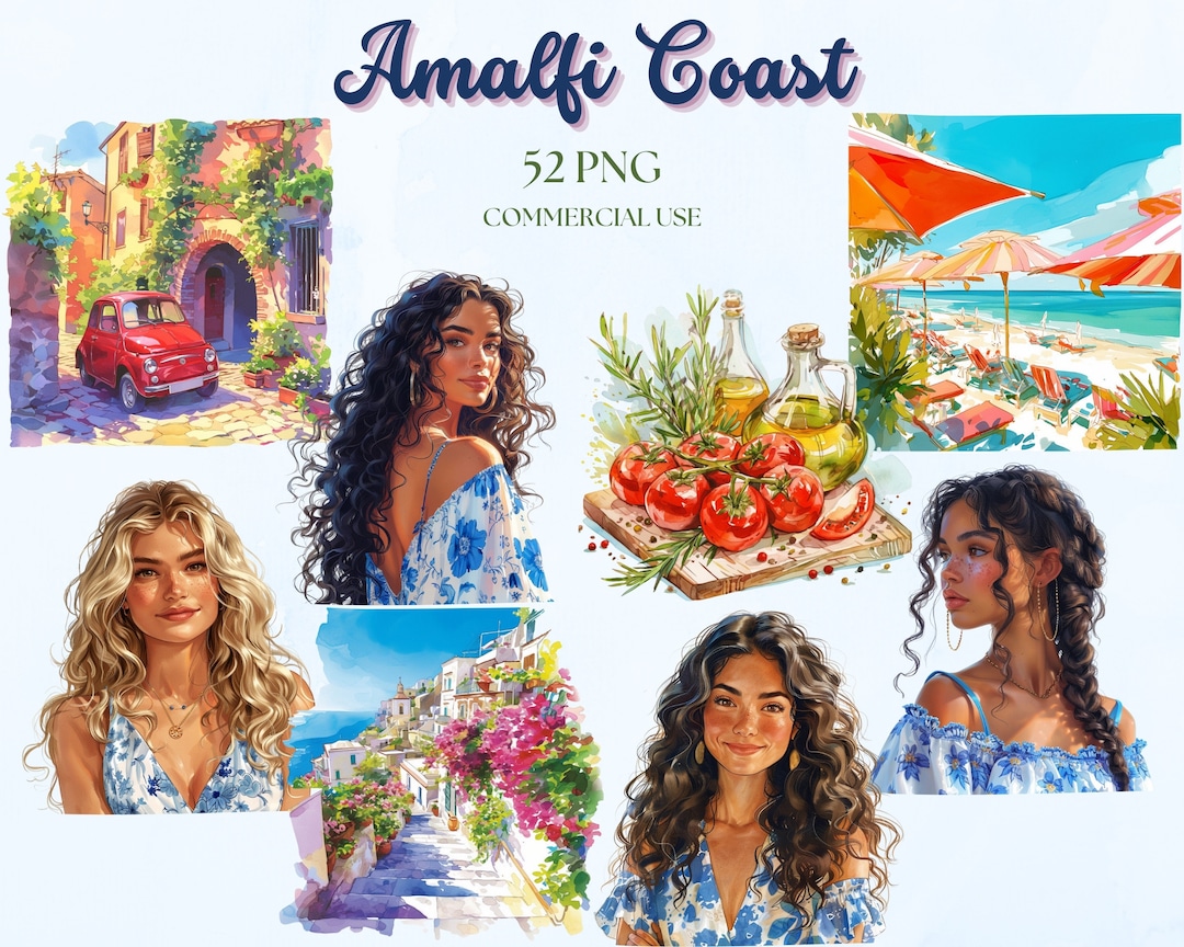 Watercolor Amalfi Coast Clipart: Italy Summer Travel (52 Pngs ...