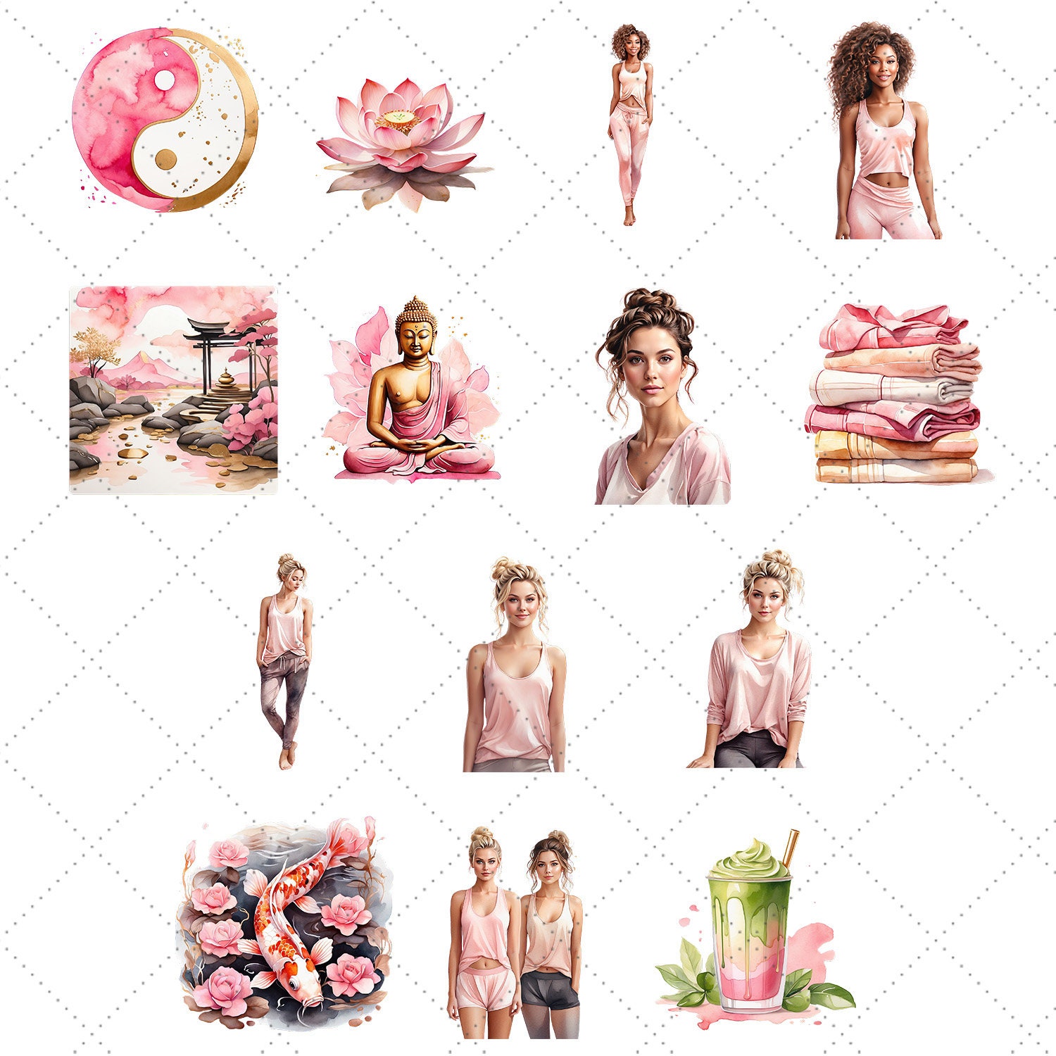 Watercolor Yoga Lover Clipart Set, Relaxation Clipart, Meditation and ...