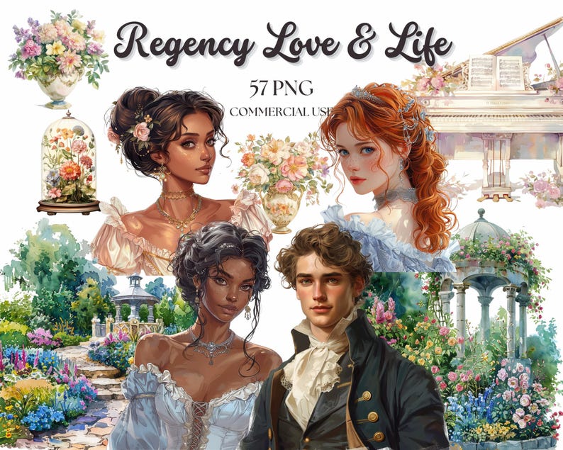 Victorian Watercolor Clipart Bundle, Regency Era Printable Clipart ...