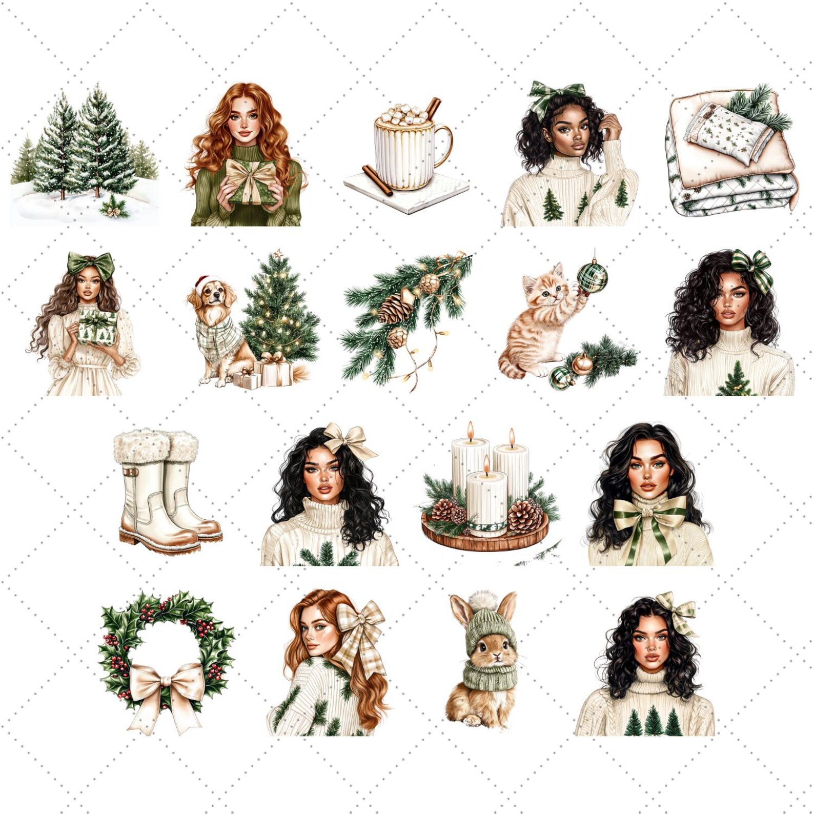 Cozy Christmas Charm Clipart: Watercolor Holiday PNG Bundle (73 Pngs ...