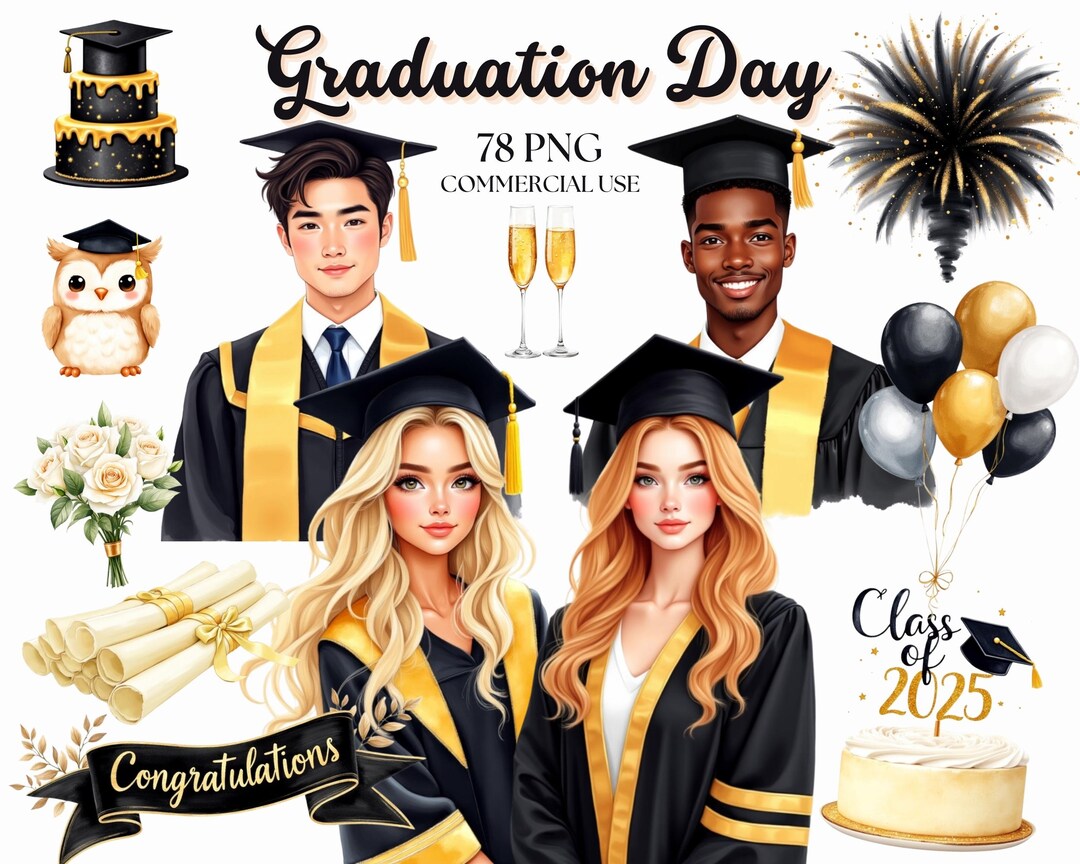 Graduation Watercolor Clipart, Graduation Cap, Tassel, Graduates ...