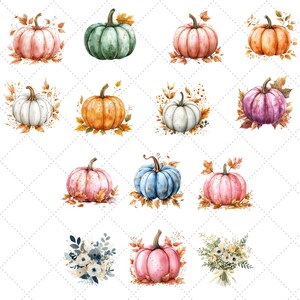Pumpkin Watercolor Clipart, Autumn Bouquet Clipart, Pastel Pumpkins ...