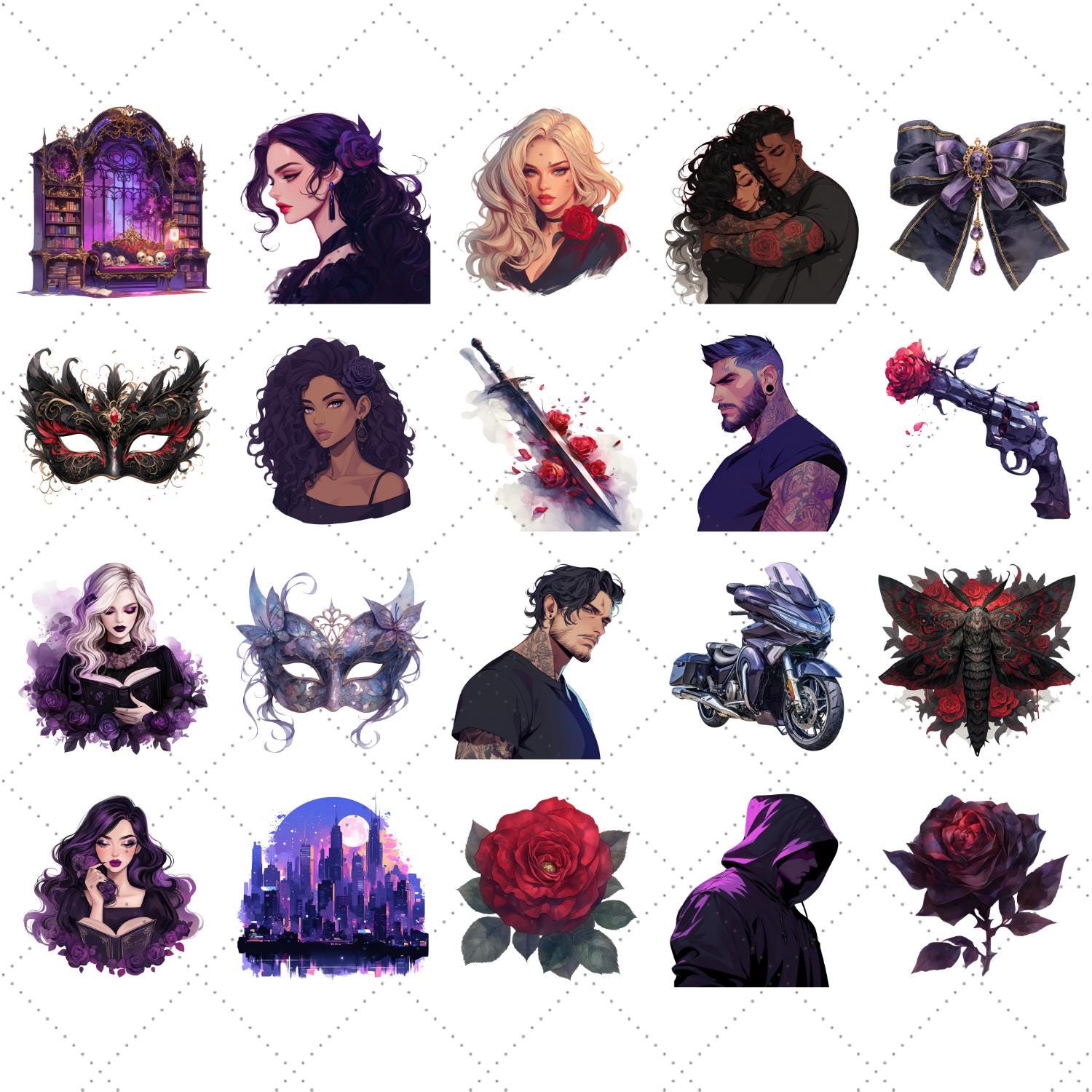 Dark Romance Bookworm Clipart: Gothic PNG Collection (100 Pngs ...