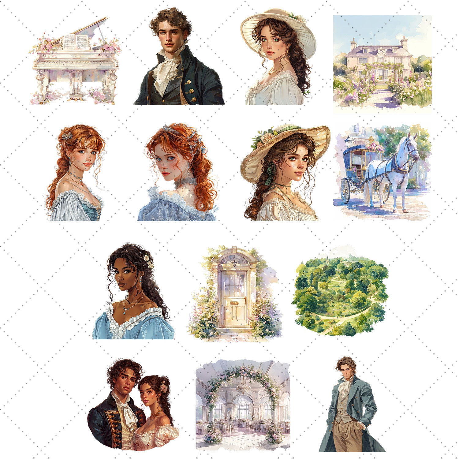 Victorian Watercolor Clipart Bundle, Regency Era Printable Clipart ...