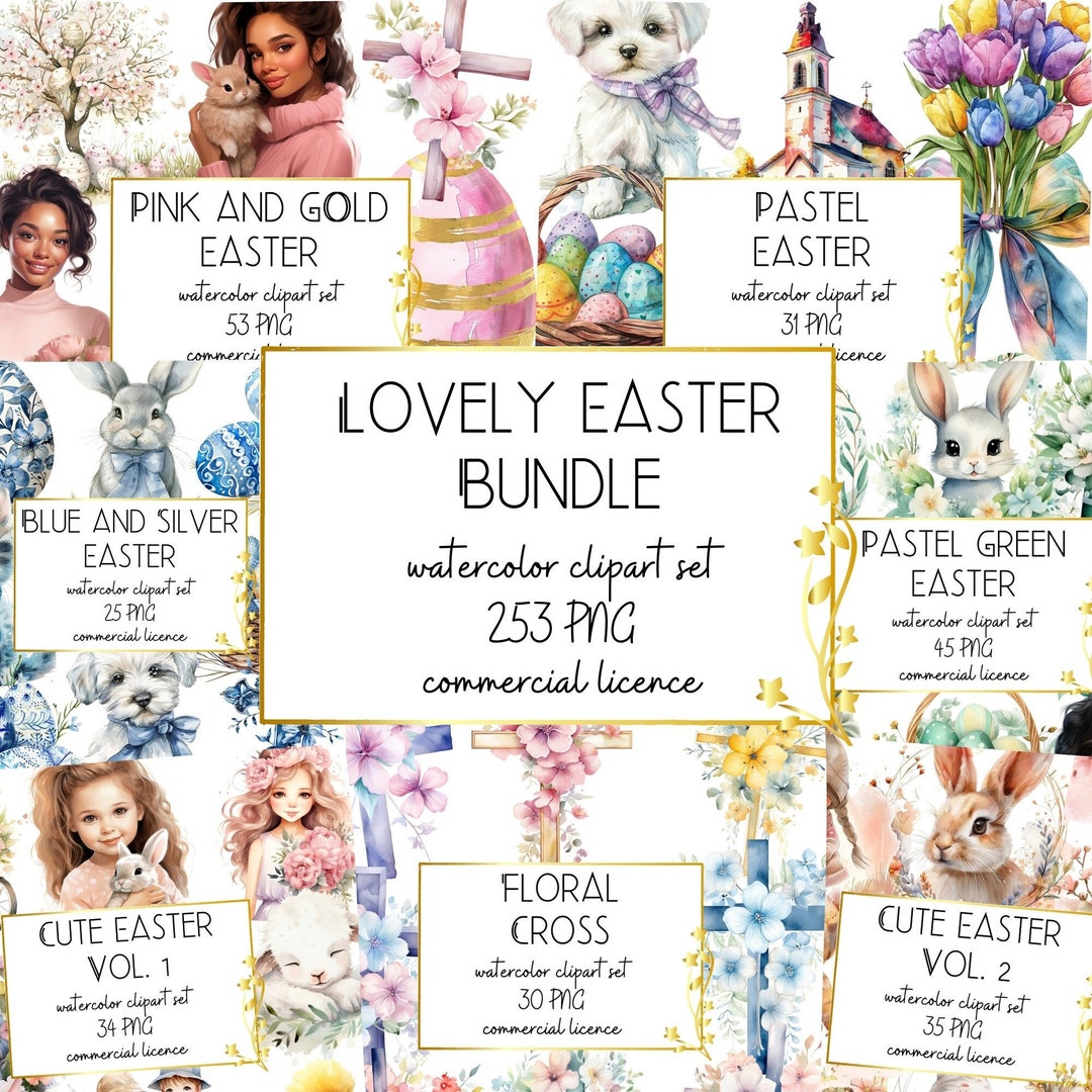 Watercolor Easter Clipart Bundle, 254 Pngs, Commercial Use, Lovely ...