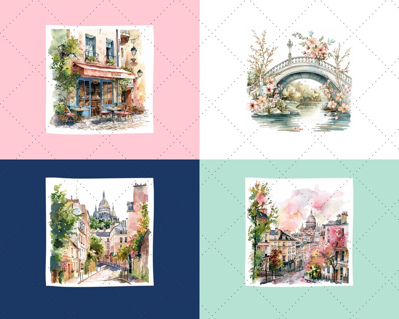 Paris Streets Watercolor Clipart, Vintage Paris Cafe PNG, Paris ...